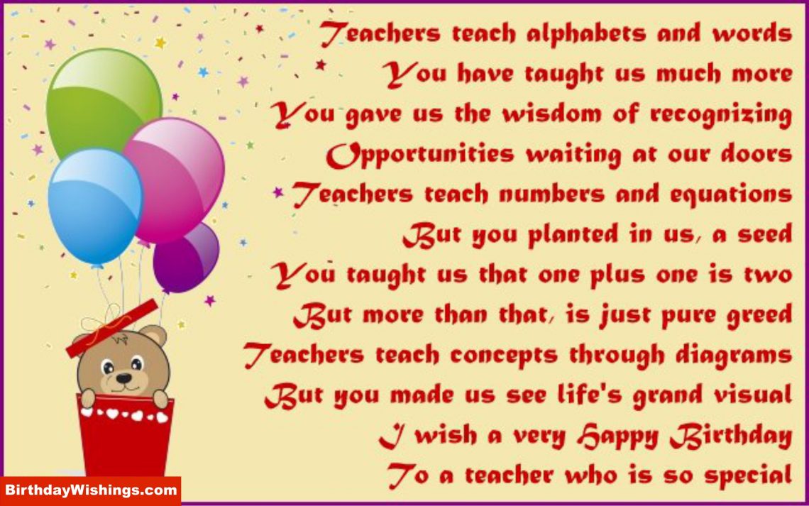 Beloved Teacher Birthday Poem | Birthday Poems | BirthdayWishings.com